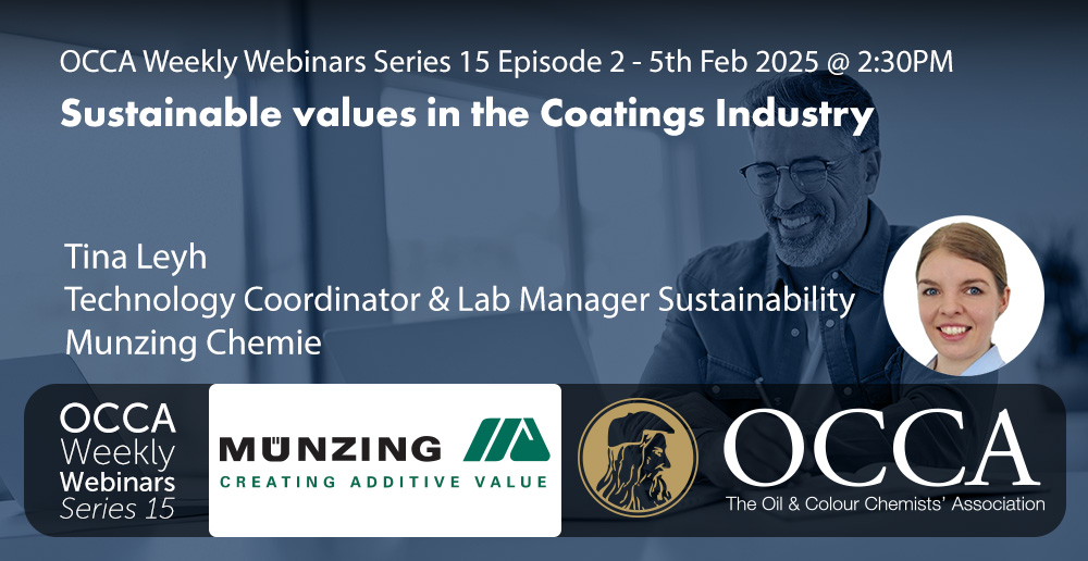 OCCA Weekly Webinar - Sustainable values in the Coatings Industry Event Information - OCCA - Oil ...
